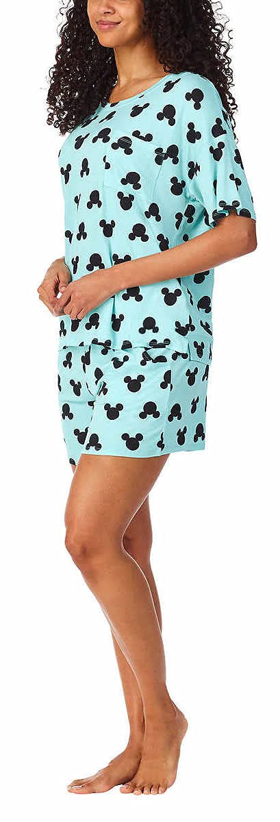 Disney Womens Short Pajama Set with Pockets (Aqua, X-Large)