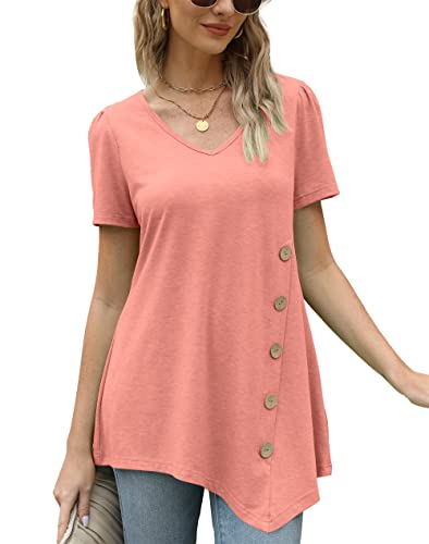 Summer Tops for Women Short Sleeve Shirts V Neck Loose Casual Tunic Plain Tees