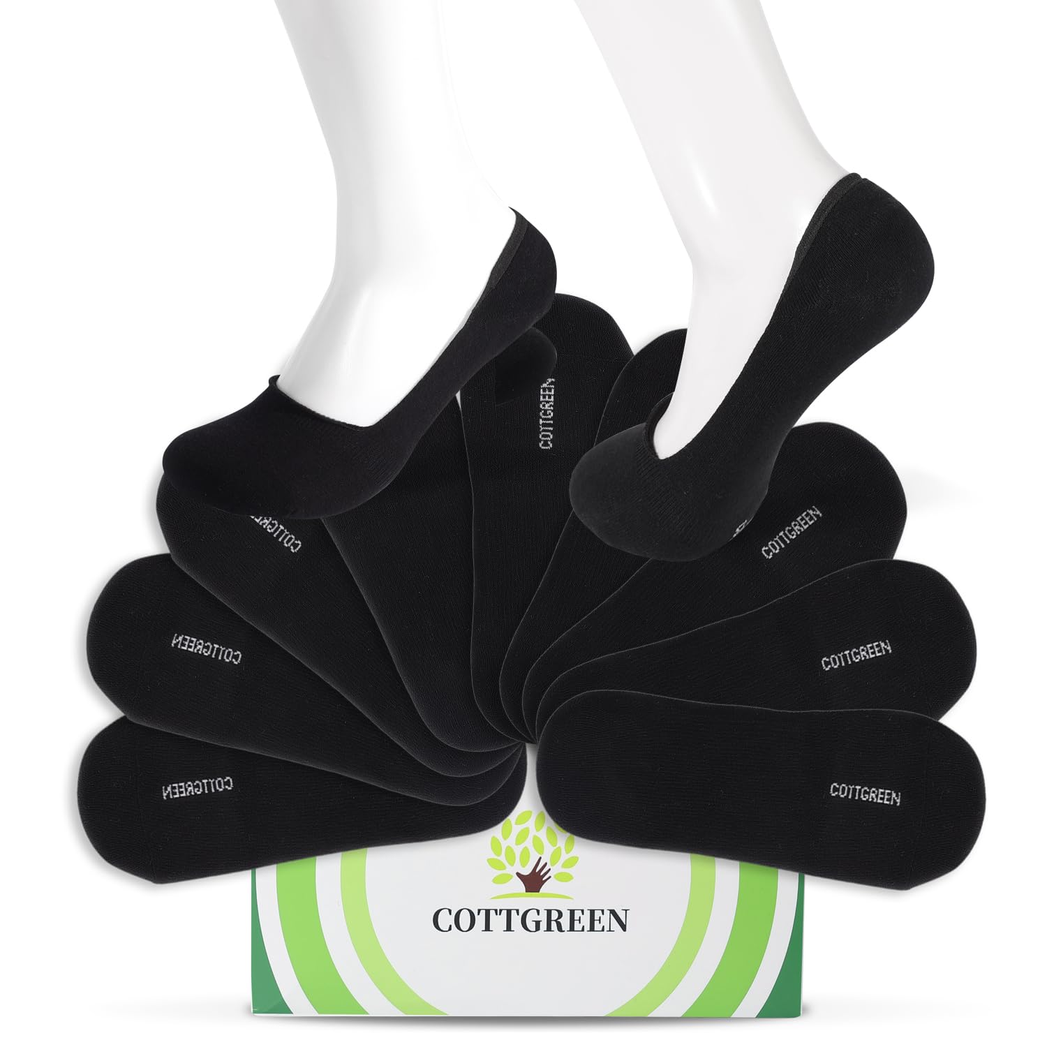 COTTGREEN No Show Socks Men,No Show Socks Womens Size 7-9-11,Anti-slid Invisible Socks For Men Moisture Wicking Cotton Socks|9 Packs Black