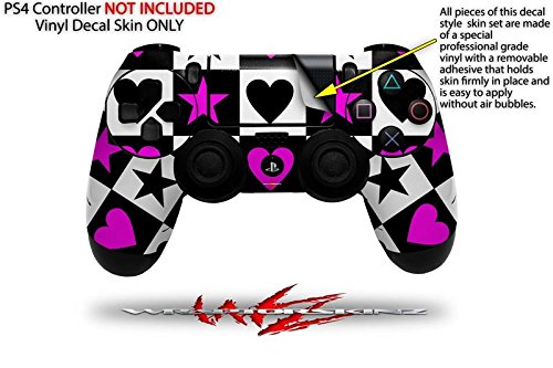 WraptorSkinz Vinyl Decal Skin Compatible with Sony PS4 Controller PlayStation 4 Original Slim and Pro Hearts and Stars Pink (Controller NOT Included)