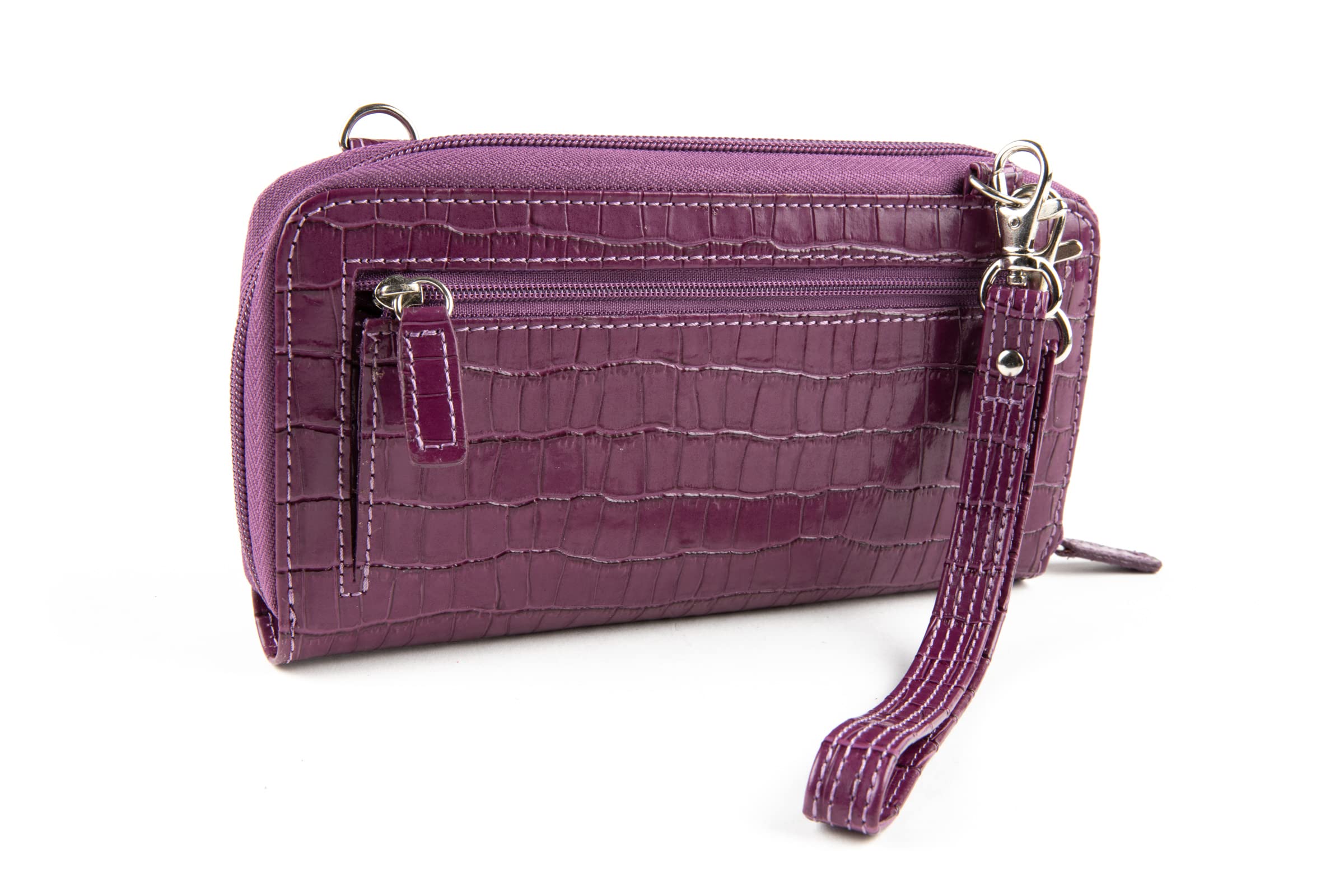 WalletBe Women's Wallet RFID Cell Phone Purse Leather Crossbody with Accordion Croco Purple