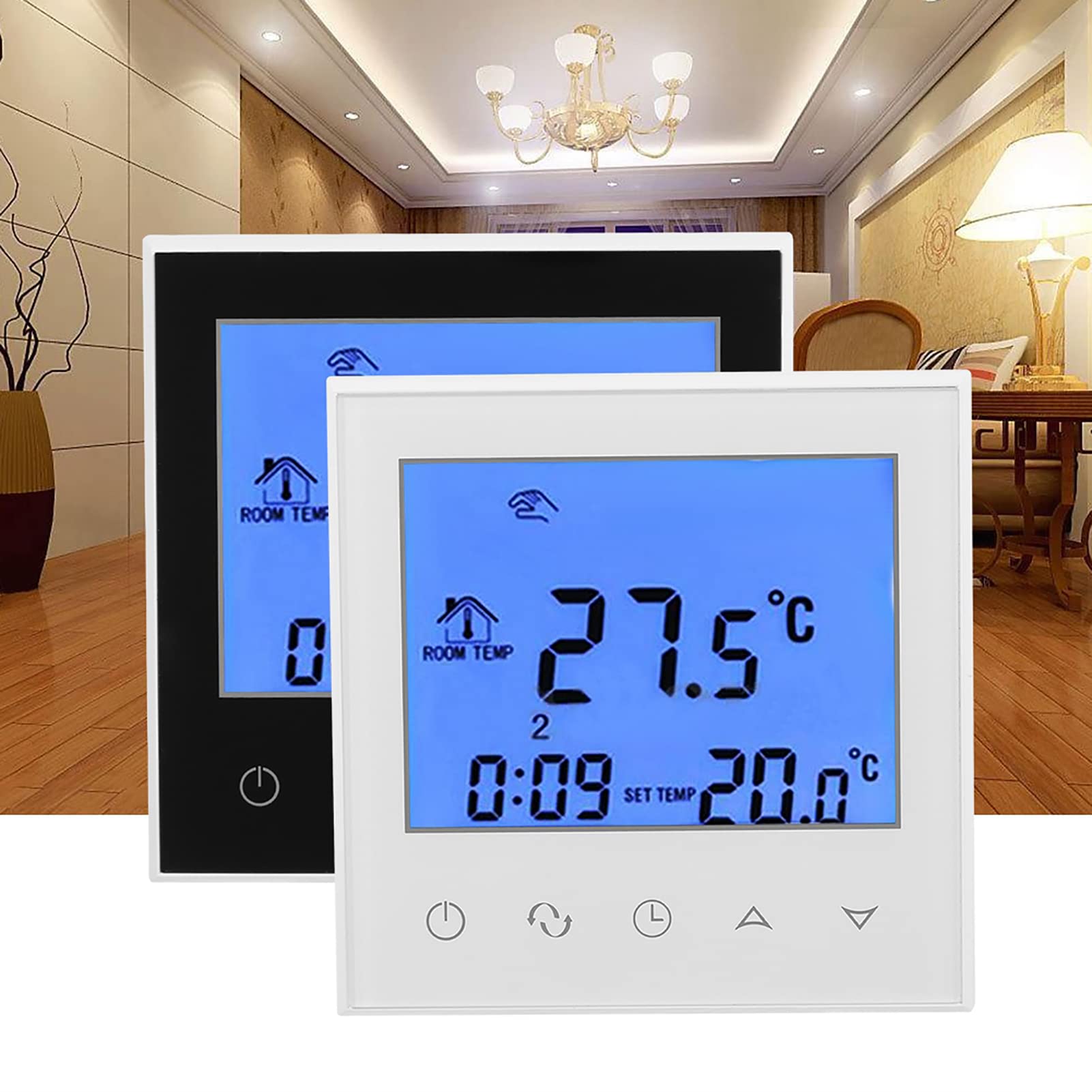 Digital Touch Screen Lcd Programmable Thermostat Intelligent Temperature Controller Home Use Heating Thermostat Room Floor Heating Thermostat Touch Screen [ White ]