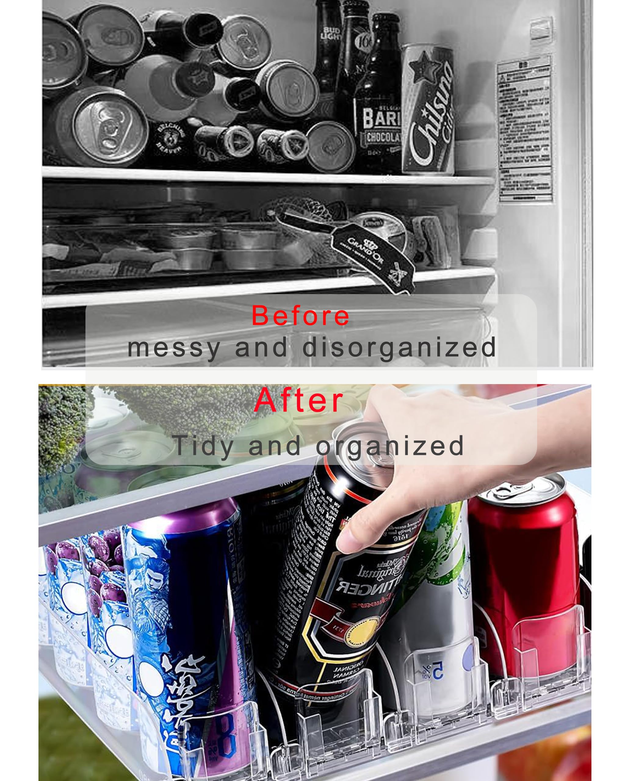 Drink Organizer for Fridge, Soda Can Beverage Dispenser Display Self- Pusher Glide Fridge Organizers - Holds Up to 12 Cans (310mm, White- baffle)