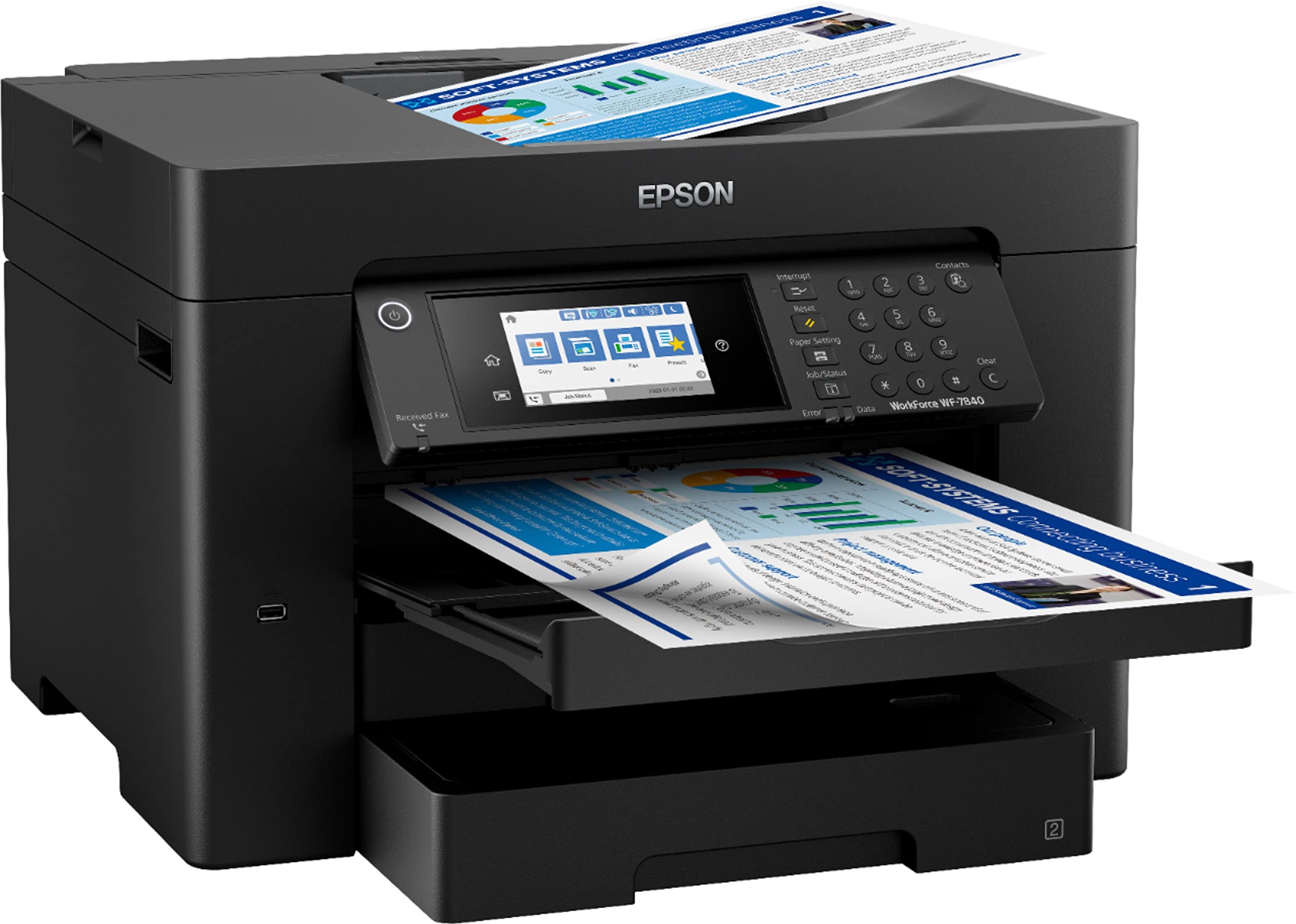 Epson Workforce Pro WF 78-Series Wireless All-in-One Inkjet Printer, Wide-Format Printing up to 20" x 20", Auto Duplex Print, Copy Scan Fax, Bonus 2 Black Ink Bottle