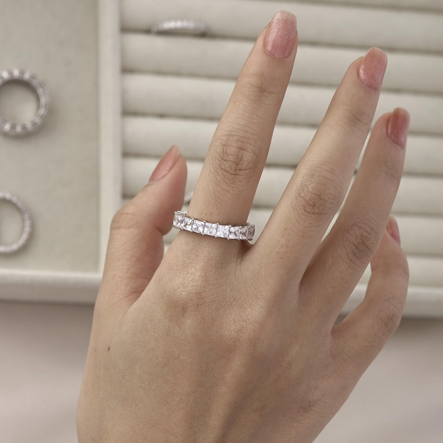 DIAMONBLISS Eternity Ring for Women 925 Sterling Silver Infinity Ring Band | 4.75 Carats Square Princess Cut Cubic Zirconia CZ Simulated Diamond, Size 6