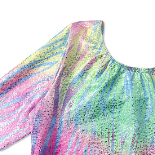 EQSJIU long sleeve leotards for toddler girls gymnastics 2t 3t 18-24 months green pink zebra gradient colors sleeved bodysuits