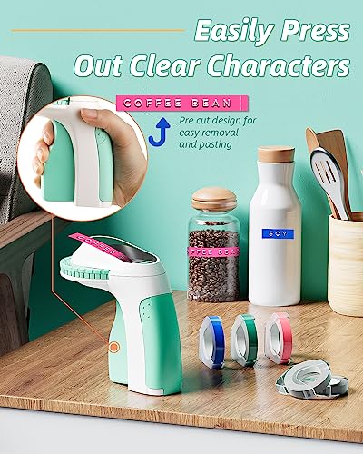 Memoqueen Embossing Label Maker with 3 Tapes,Old School Label Makers Embosser,3D Portable Embossed Label Printer for Organization Home and DIY Crafting -E975 Green