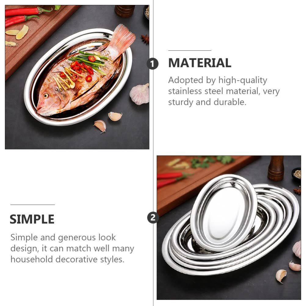 GANAZONO 2pcs Steamed Fish Plate Steel Plate Food Display Tray Metal Serving Plates and Bowls Sushi Plate Ceramic Serving Tray Fruit Serving Plate Dressing Table Disc Child Stainless Steel