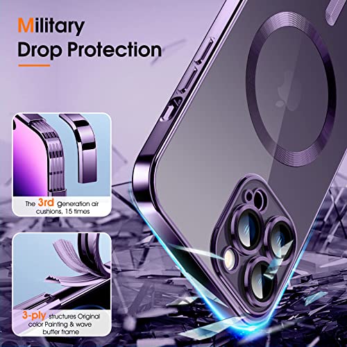 Magnetic Clear for iPhone 14 Pro Case with MagSafe [Integrated Camera Protection Glass] [Original iPhone Exterior] Silicone Cover Slim Thin [Non-Yellowing] Anti-Fingerprint Scratch Wireless Charging