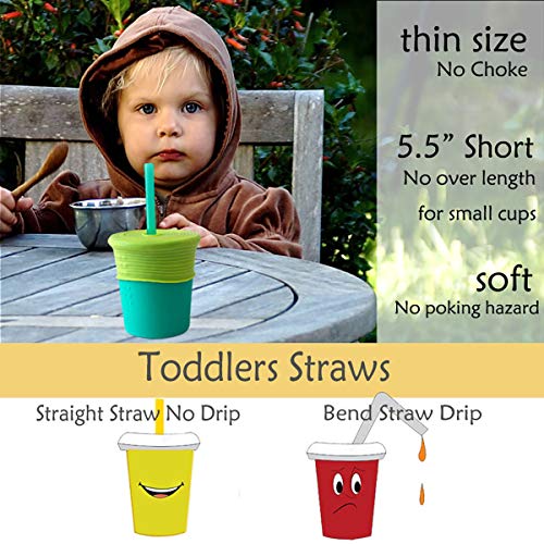 Tegion Thin Short Reusable Toddlers& Kids Silicone Straws for The First Years Take & Toss Spill Proof Straw Cup,10-14 oz Small Tumbler (Girls Color)