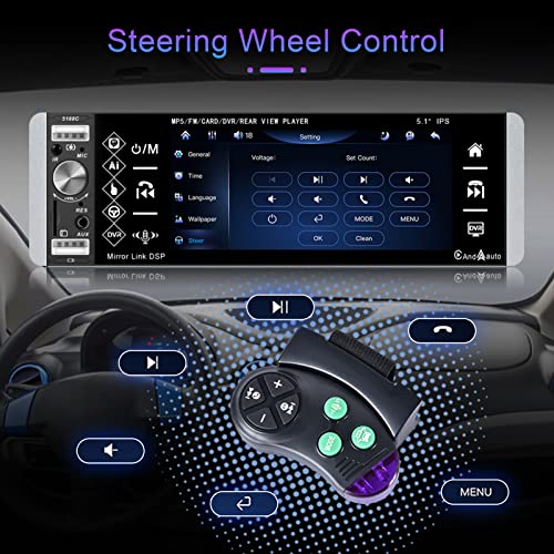 Single Din Car Stereo Compatible with Apple Carplay & Android Auto, METEESER 5.1 Inch Bluetooth Backup Camera, Touch Screen Radio Support FM/Mirror Link/SWC/USB/DVR/AUX-in