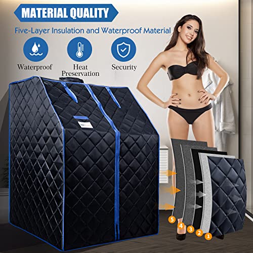HOSAUNA Portable Steam Sauna Tent Folding Home Sauna Personal Sauna Spa with 2L Pot 1000W Nine-Speed Temperature Adjustment with Chair Remote Control for Detox Relax Indoor Sauna Black