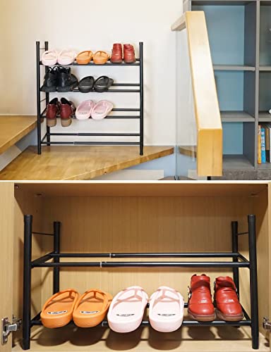 LNYZQUS 4-Tier Expandable Shoe Rack,Stackable Sturdy Shoe Shelf Shoes Stand,Metal Slim Closet Shoe Racks Organizer Adjustable Long Sneaker Rack For Closet Entryway-Black