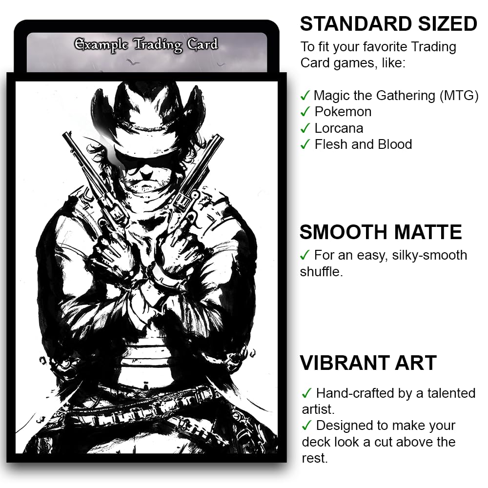 Fantasy North - James West - Gunslinger - 100 Smooth Matte TCG Trading Card Sleeves – Black Border - Fits Magic MTG Commander Pokemon and Other Card Games - Playing Card Sleeves
