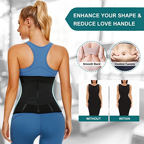 SUNACGO Waist Trainer for Women Workout Waist Cincher Trimmer 3 Segmented Underbust Corset Tummy Control Hourglass Body Shaper(Black, Medium)