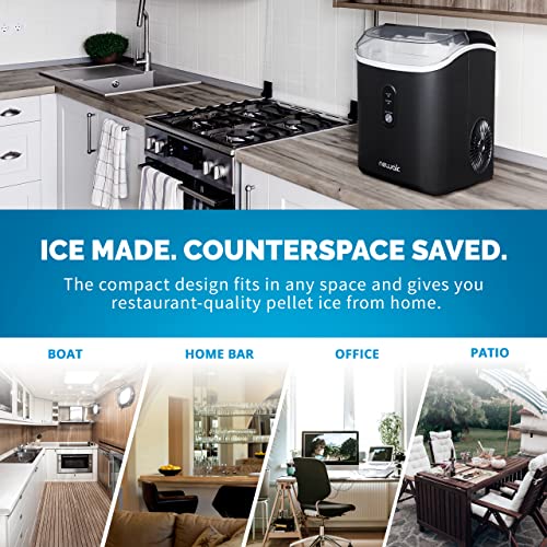 Newair Nugget Countertop Ice Maker Machine | 26 lbs. | Electric Sonic Ice Maker in Matte Black, Self-Cleaning Function, Refillable Water Tank, Perfect Canes Ice for Kitchens, Offices, Home Coffee Bars