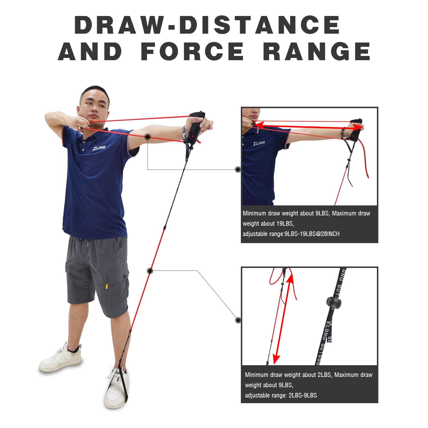 ELONG OUTDOOR Archery Bow Trainer, 18 lbs Draw Weight @28 Inch, Strength Stretch Band Exerciser for Recurve Bow Compound Shooting, Ambidextrous, Suitable for Kids Adults Beginner Experts