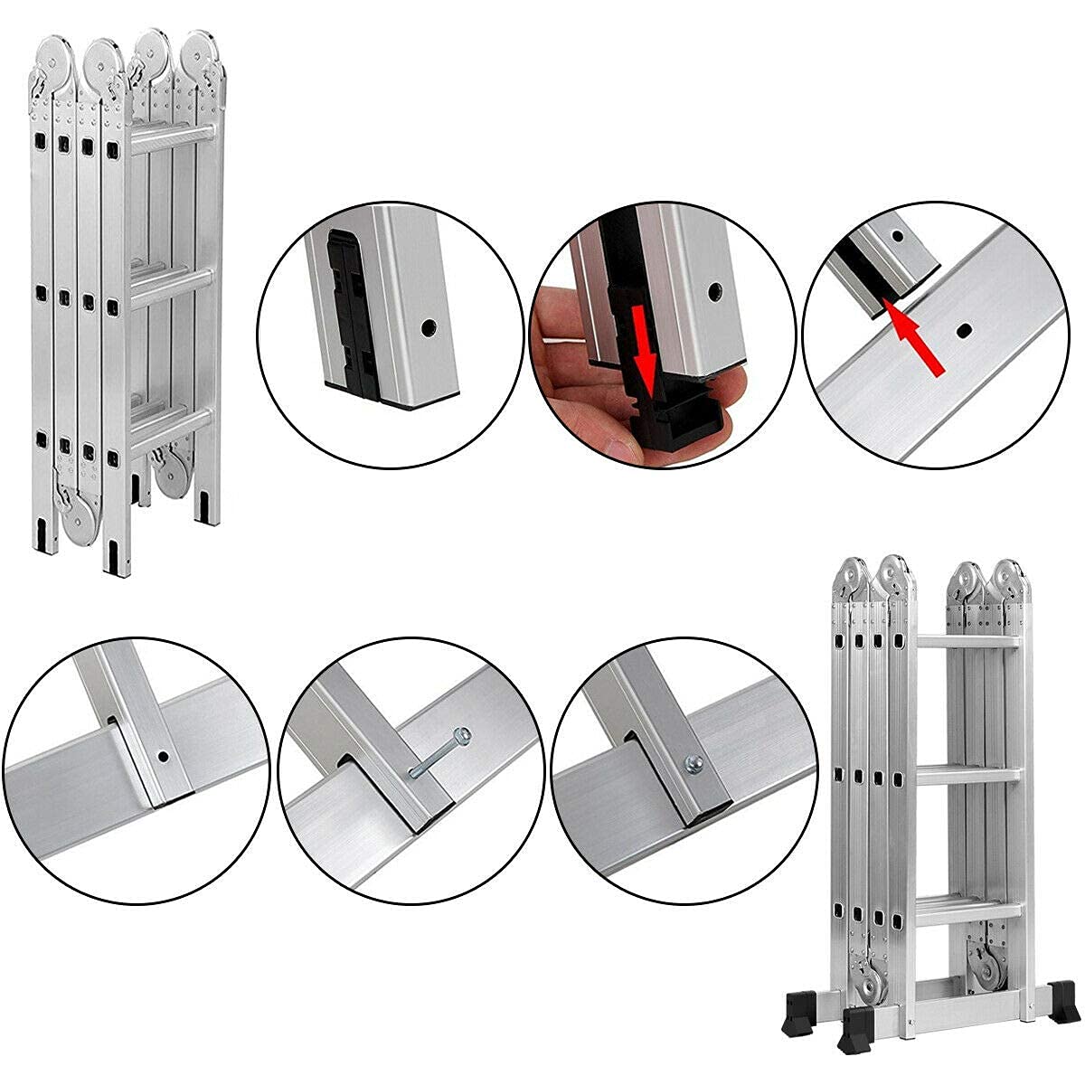 ERGOMASTER Extension Ladder 7 in 1 Aluminum Folding Step Ladders Adjustable Telescoping Multi Position Ladder for Home Stairs Roof Warehouse 330lbs(12.2 Feet)