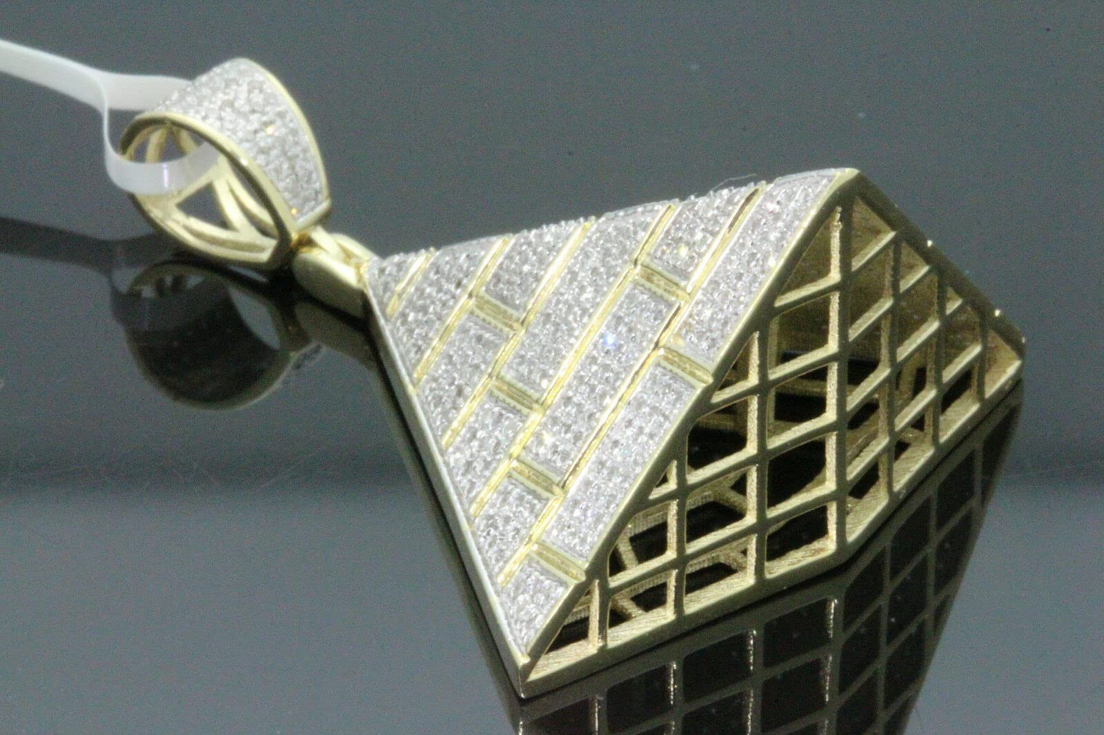 DTJEWELS 1.00 Ct Round Cut Diamond 1.50" Egyptian Pyramid Cross Pendant 14K Yellow Gold Finish