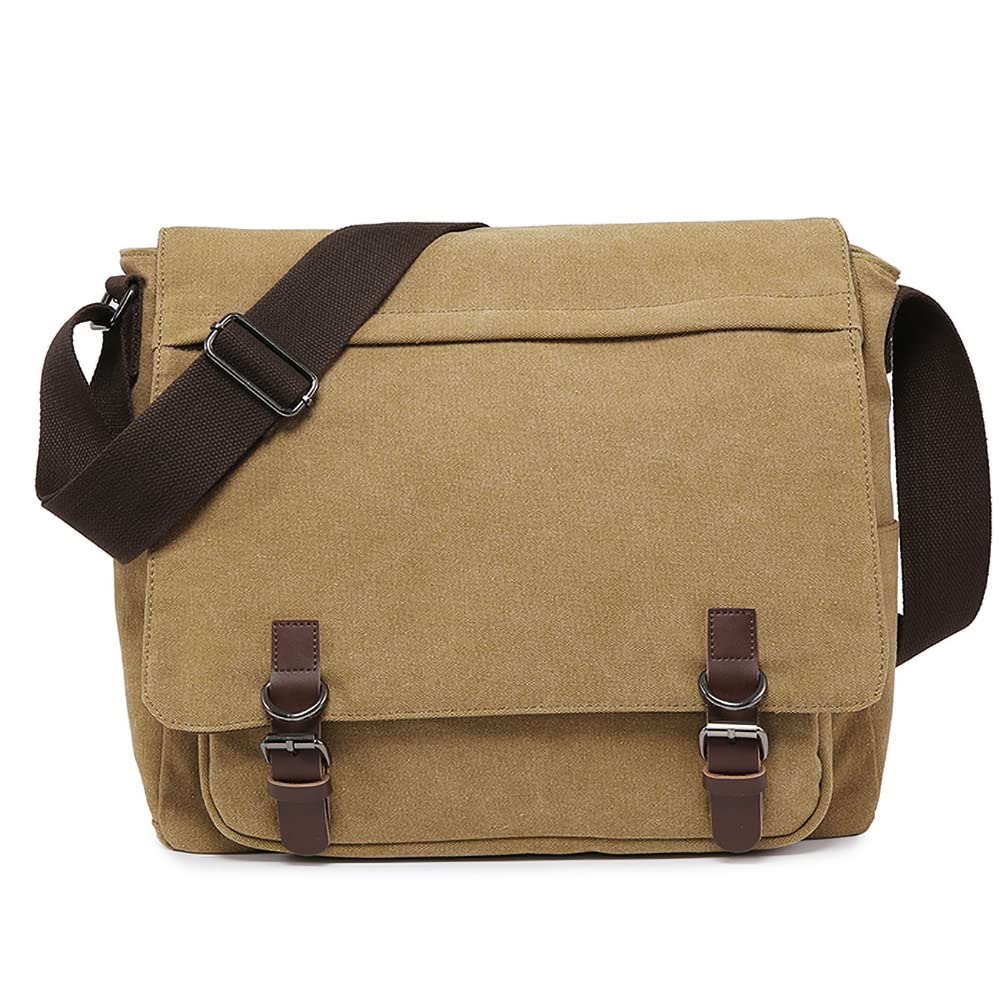 Dasein Large Vintage Canvas Messenger Shoulder Bag, Beige, 15in Laptop