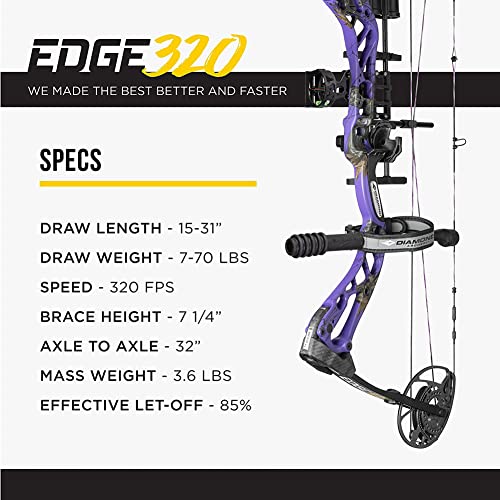 Diamond Archery Edge 320 70lbs Compound Bow, Right Hand, Purple Blaze