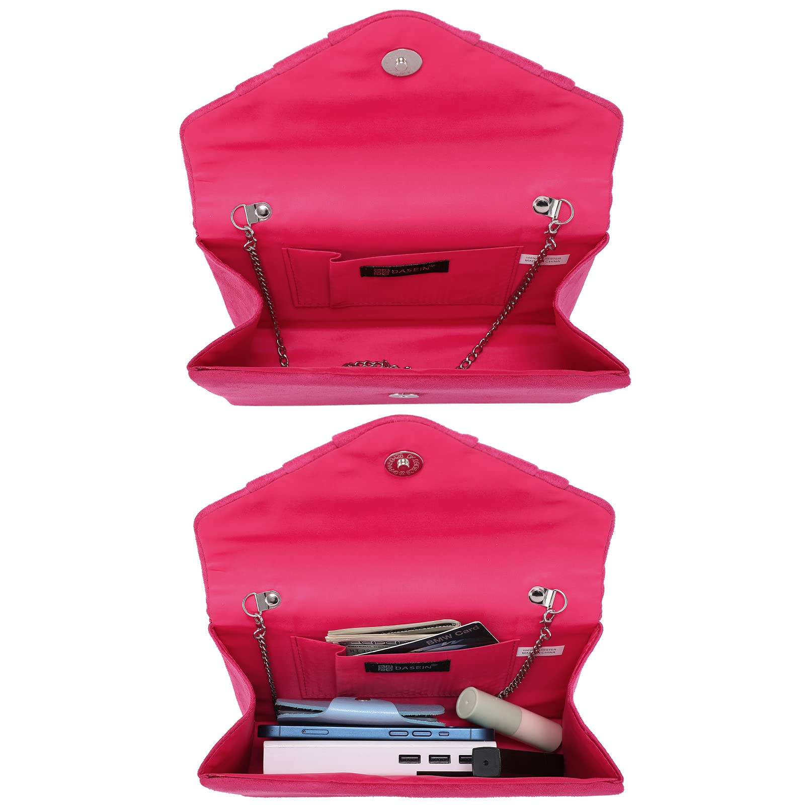 Dasein Womens Evening Bag Velvety Pleated Envelope Clutch Handbag Wedding Party Bridal Purse (Rose)