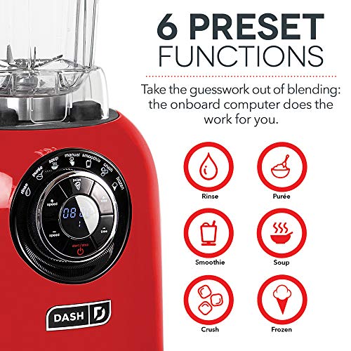 Dash Chef Series 64 oz Blender with with Stainless Steel Blades + Digital Display for Coffee Drinks, Frozen Cocktails, Smoothies, Soup, Fondue & More, 1400-Watt - Red