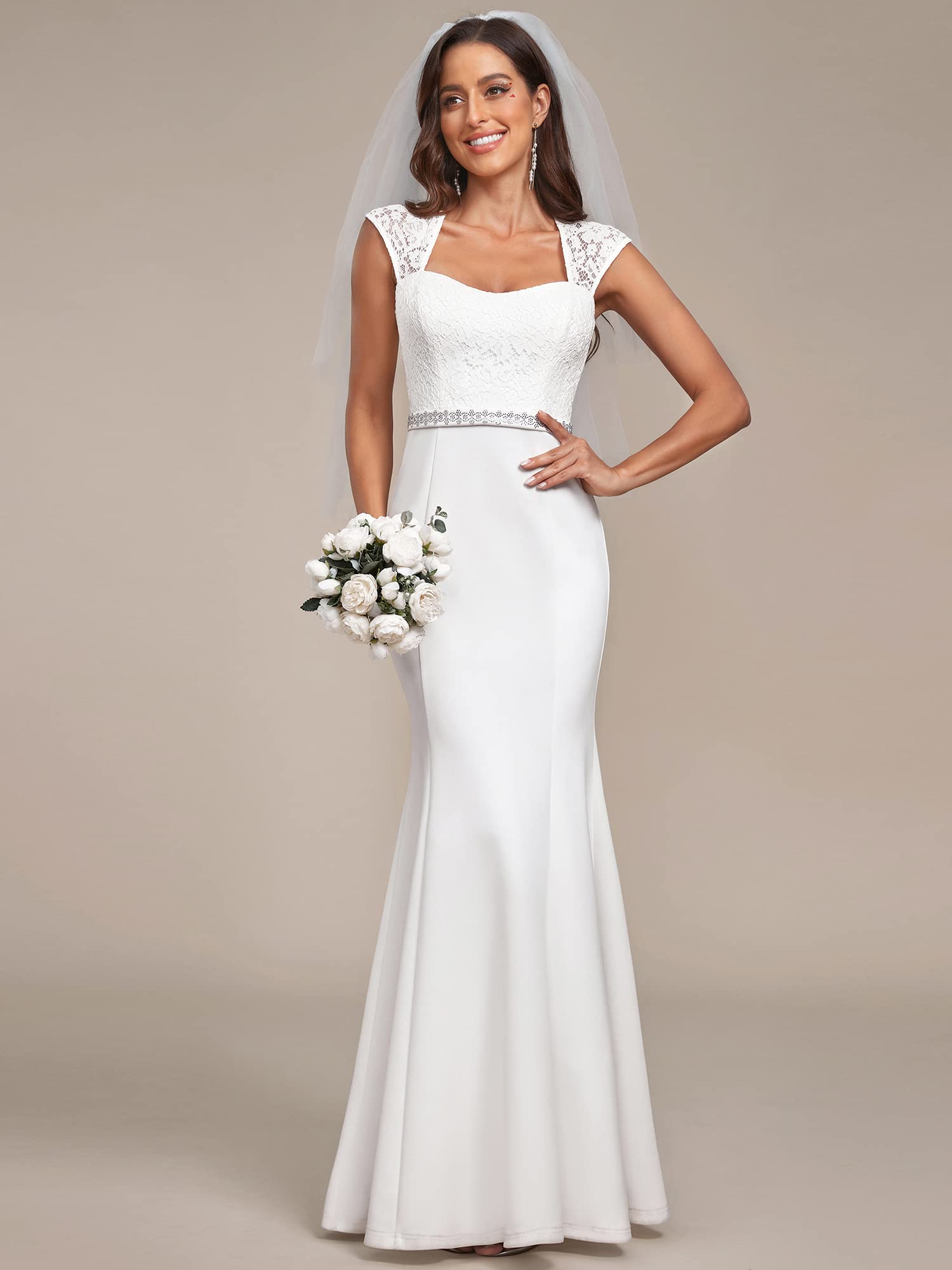 Ever-Pretty Women's Mermaid Spaghetti Straps V-Neck Long Formal Dresses for Evening Party White US10