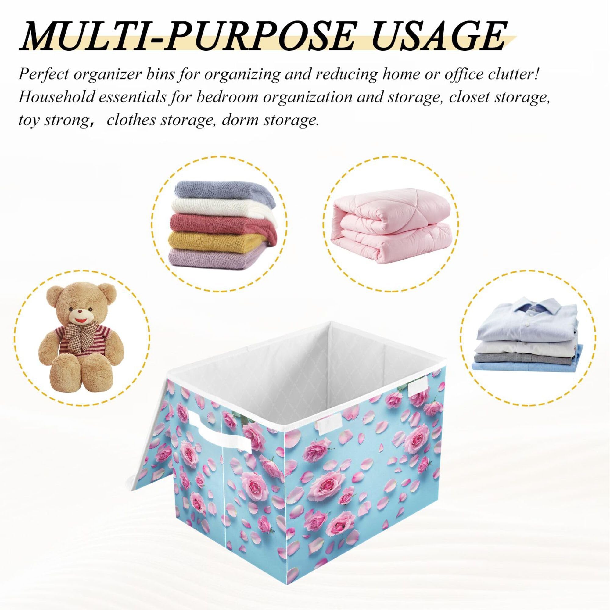 Hzwxjrlf Foldable Storage Box, Storage Bins with Lids, Storage Boxes with Handles, Storage Boxes For Clothing, Storage Bins For Homes and Offices (Beautiful Roses)