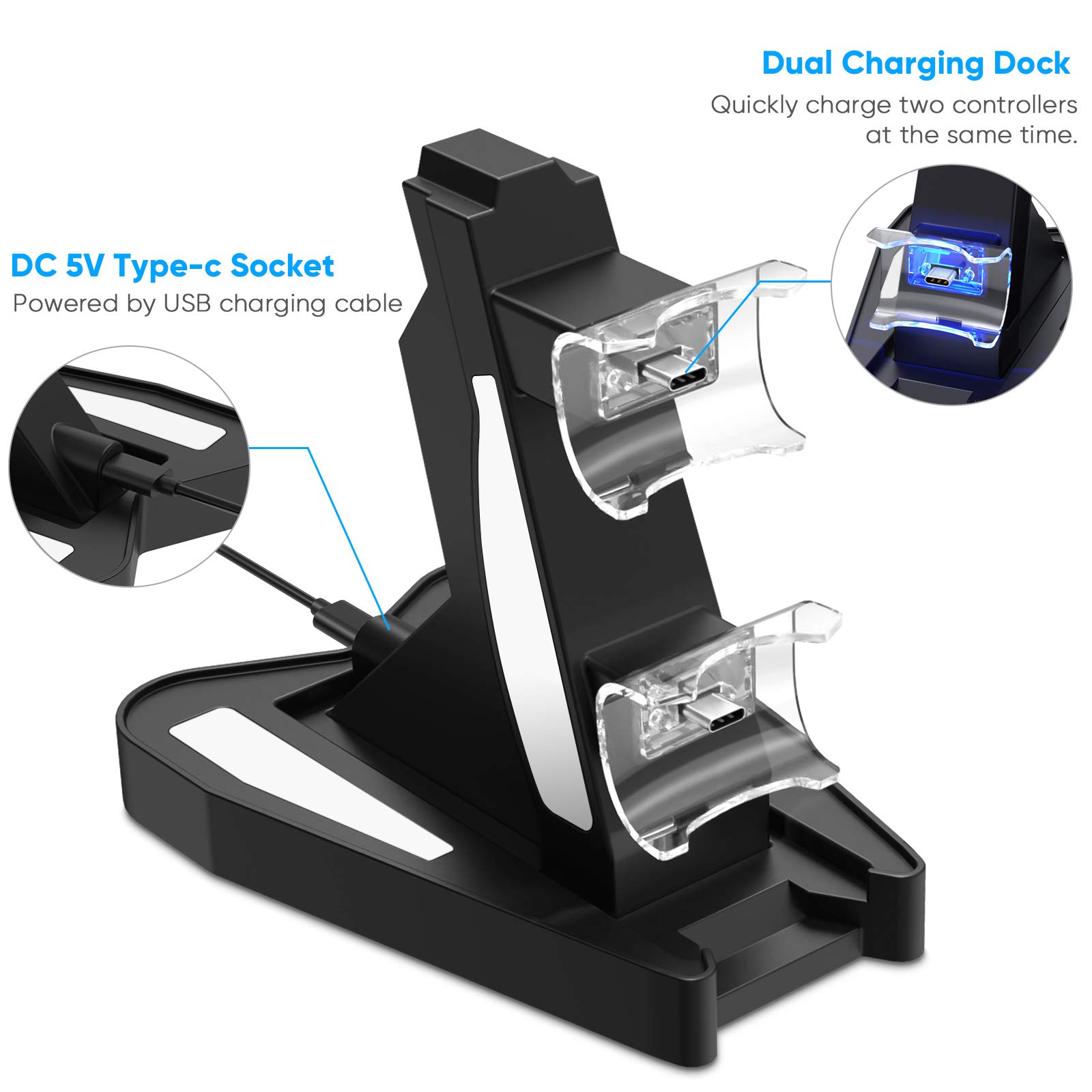 Dual Charge Controller Charger for PS5 - Auarte Controller Charging Dock Station Stand Compatible with Playstation 5, Dual USB Fast Charging Station & LED Indicator for DualSense Controllers, White