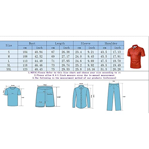 Men's Spring Short Button Print Summer Sleeve Stitching and Casual Men's Blouse Trim Menswear T Shirt (Red, XXL)