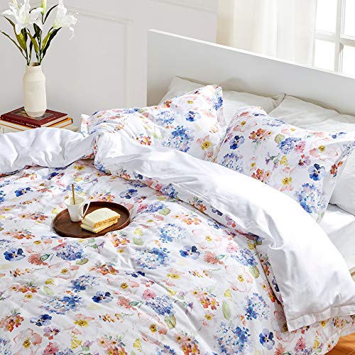 COTTONNEST 100% Cotton Duvet Cover King Size - Floral Blossoms Printed Pattern Soft Breathable Comforter Cover with Zipper Closure