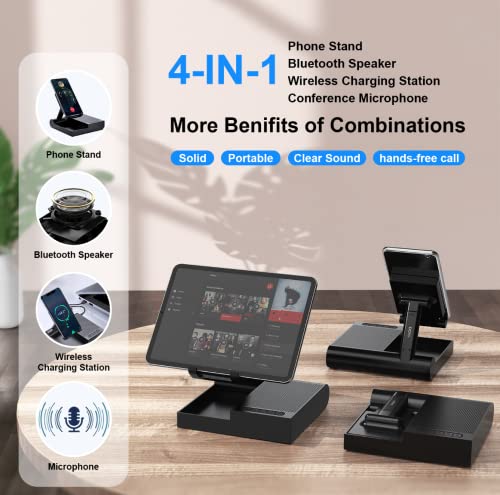 DOSS Cell Phone Stand with Wireless Bluetooth Speaker, 15W Wireless Charger and Anti-Slip Base, Crisp Surround Sound, Portable Speaker for Home and Office, Compatible with Phone, Tablet