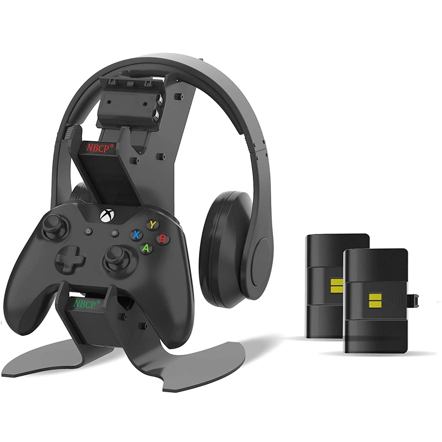 Dual Charging Station for Xbox One, Fast-Speed Wireless Controller Charging Dock/Headset Controller Stand- Included 2x850 mAh Rechargeable Battery Packs (Black)