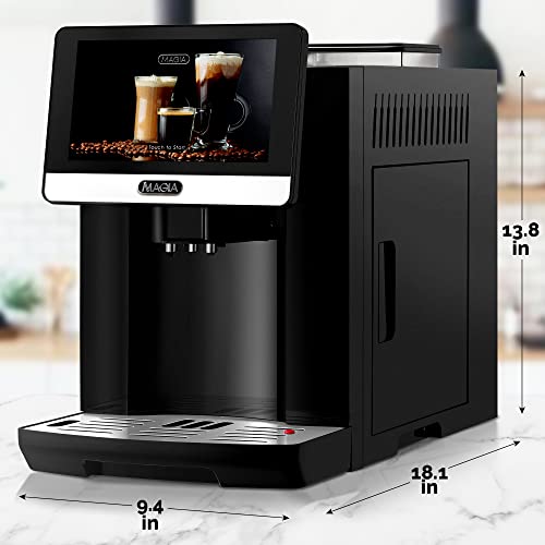 Zulay Magia Super Automatic Coffee Espresso Machine - Durable Automatic Espresso Machine With Grinder - Espresso Coffee Maker With Easy To Use 7β Touch Screen, 19 Coffee Recipes, 10 User Profiles