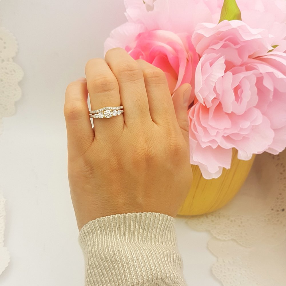 Dazzlingrock Collection 1.50 Carat (Cttw) 14K Round Diamond 5 Stone Engagement Ring Set 1 1/2 CT, Yellow Gold, Size 8.5
