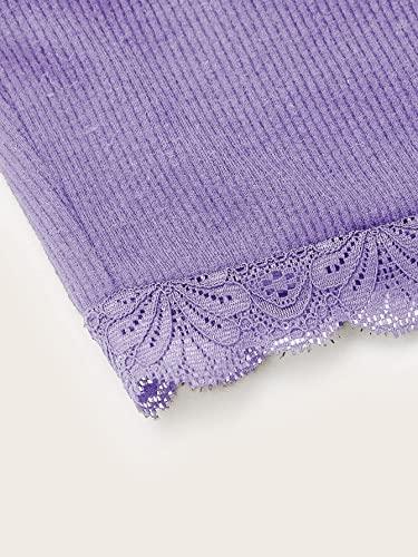 MakeMeChic Women's Y2K Lace Trim V Neck Sleeveless Cami Crop Top Camisole Lilac Purple XS