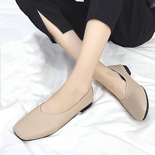 Fashion Spring and Summer Women Casual Shoes Low Heel Shallow Mouth Soft Sole Solid Color Comfortable Flat O2b2 Shoes Beige