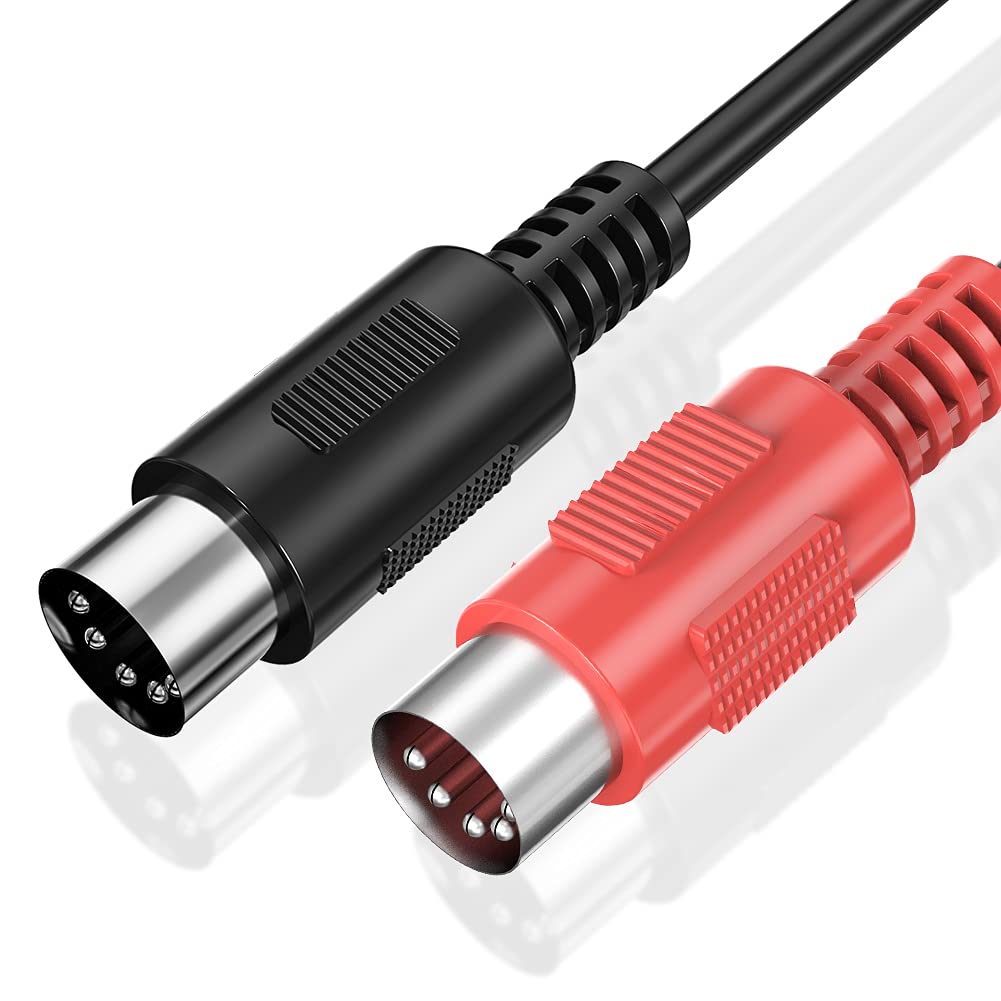Dual MIDI Cable, Ancable Dual 5-Pin DIN to Male to Male for Carrying a Serial Digital Signal, 9.8 Feet with Molded Connector Shells(Black & Red)