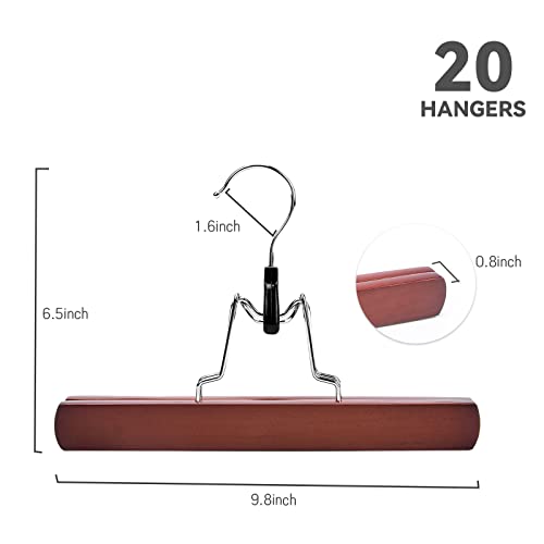 Nature Smile Wooden Non Slip Pants Skirt Hangers, Smooth Finish Solid Wood Jeans Slack Clamp Hangers Hair Extension Hangers (20 Pack Cherry)