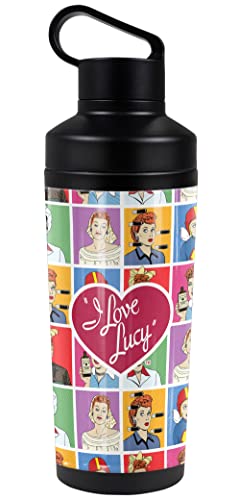 I Love Lucy OFFICIAL Square Faces 18 oz Insulated Water Bottle, Leak Resistant, Vacuum Insulated Stainless Steel with 2-in-1 Loop Cap