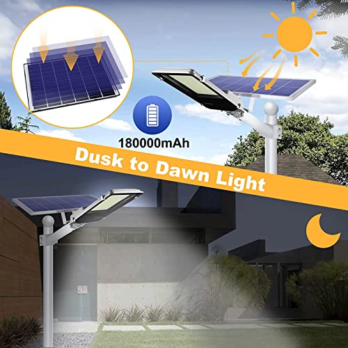 HYPLDXS 2000W Outdoor Solar Street Light Dusk to Dawn IP65 Waterproof 6500K Daylight White LED Solar Lights for Parking Lot Garage Garden Yard…