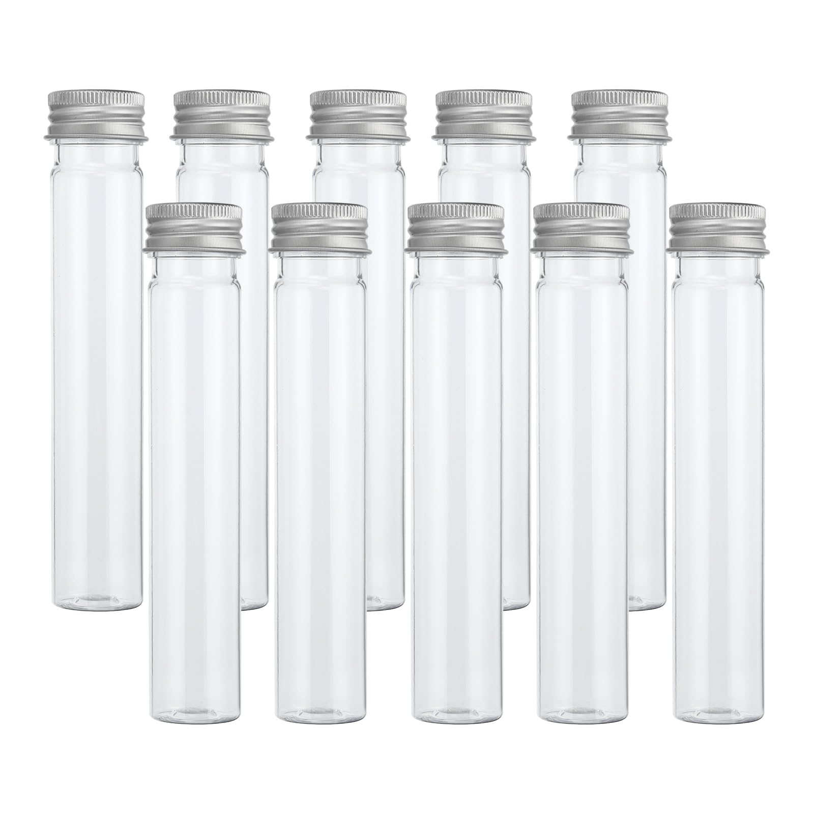 PATIKIL 65ml Test Tubes, 80pcs 5.91x0.98" Plastic Clear Flat Bottom Test Tube Containers with Caps for Bead Party Candy Bath Salt Storage Scientific Experiment Plant Propagation, Silver