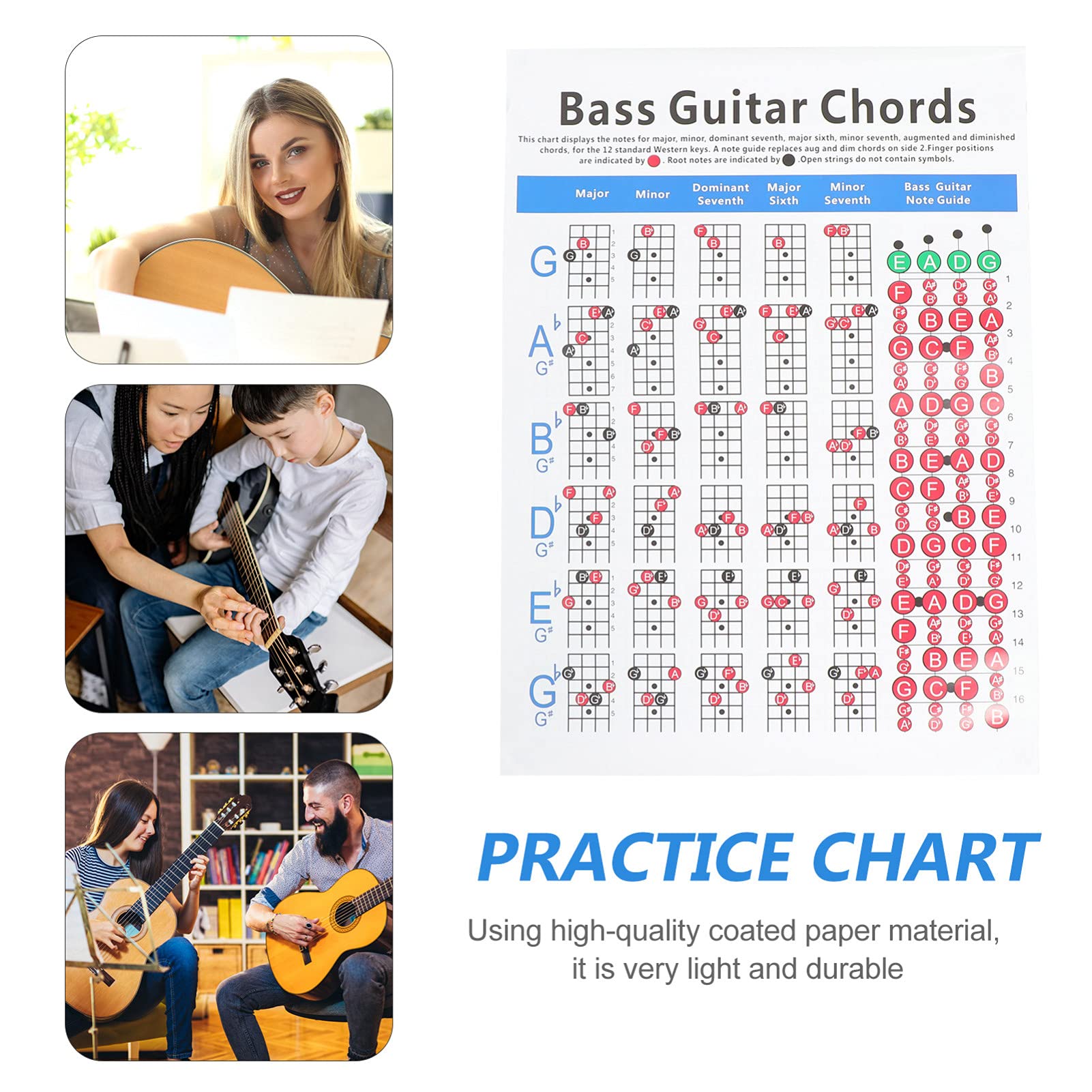 FARUTA Electric Bass Chord Chart Guitar Chord Reference Guide Clarinet Chord Poster Bass Guitar Finger Training Chart for Leaner Beginner (Size : 57X41X0.01CM)
