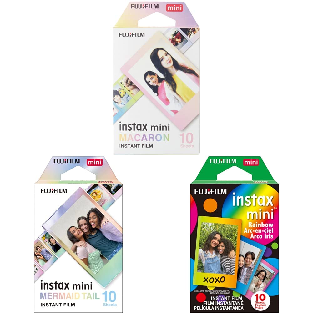 Fujifilm Instax Mini Macaron Film - 10 Exposures & Instax Mini Mermaid Tail Film - 10 Exposures & Instax Mini Rainbow Film - 10 Exposures