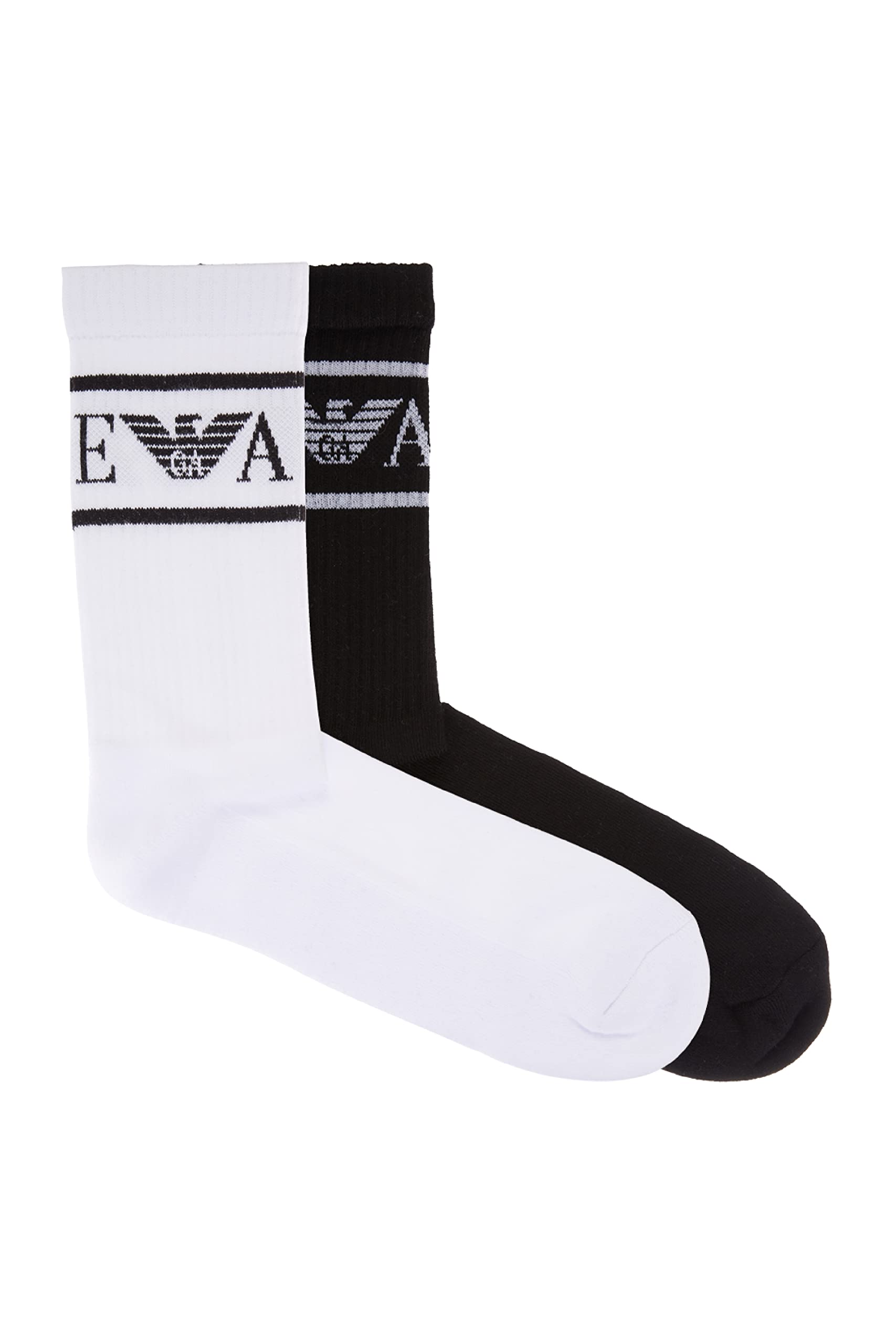 Emporio Armani mens Sporty 2-pack Short Socks, White/Black, One Size US