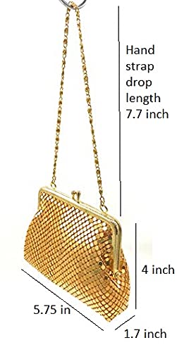 X-Small Women clutch metal mesh purse Hand strap carry for Cocktail Party Prom Wedding Banquet (Gold)