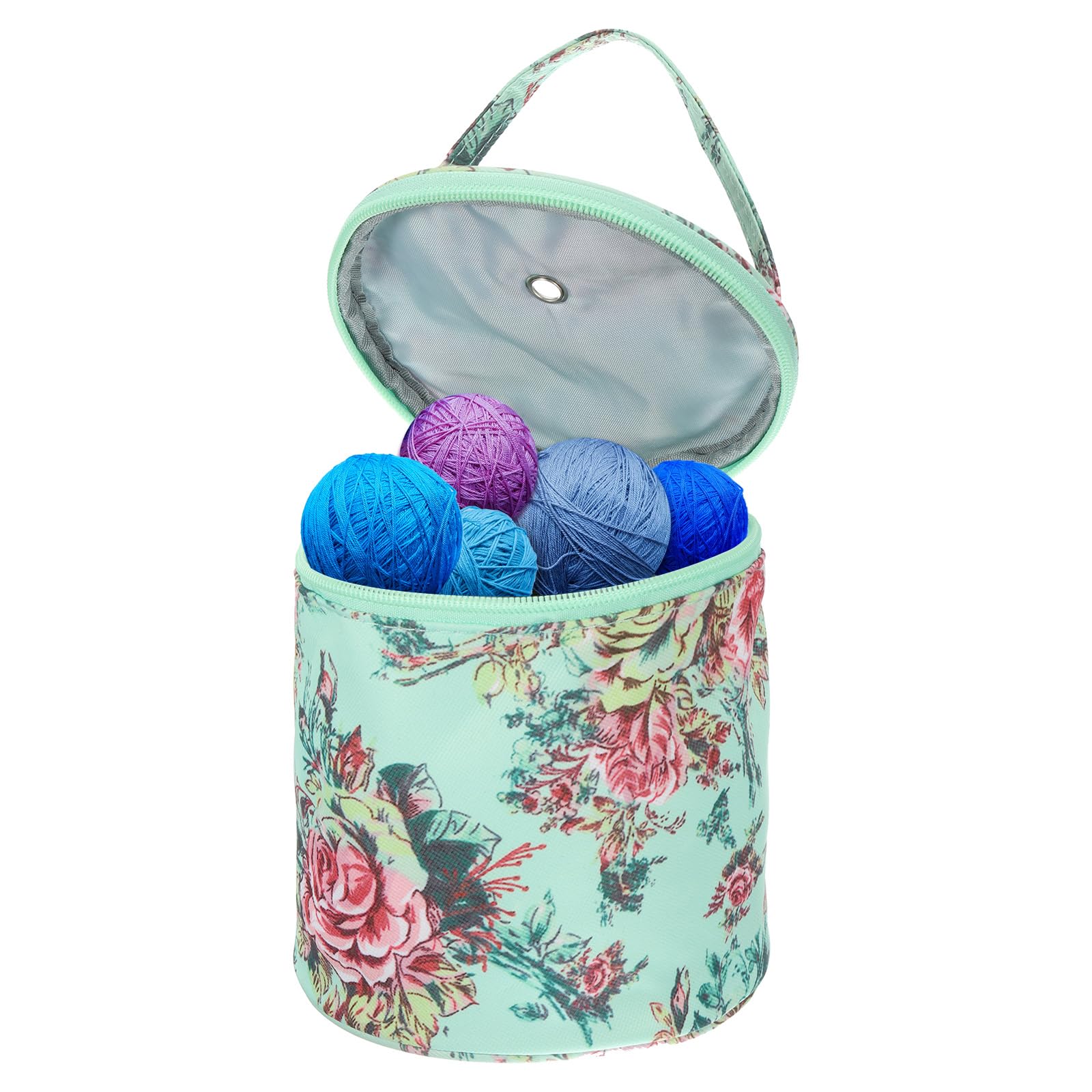 PATIKIL Yarn Storage Bag, Portable Crochet Knitting Bag Case Skein Ball Holder Organizer Crocheting Tote Supplies for Sewing Craft Projects, Green Peony