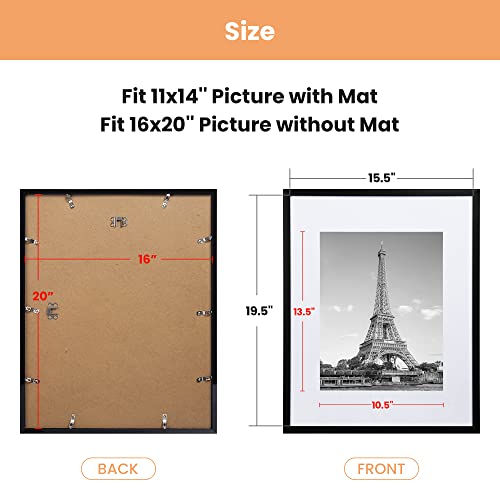 upsimples 16x20 Picture Frame Set of 5, Display Pictures 11x14 with Mat or 16x20 Without Mat,Wall Gallery Poster Frames,Black