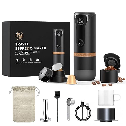 TASKITERY Portable Espresso Maker,12V Travel Coffee Machine,9 Bar Pressure Compatible with NS Capsule & Ground Coffee for Office Travel Camping Driving
